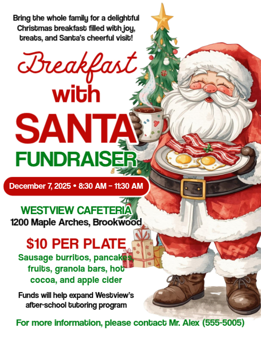 White Illustrative Breakfast With Santa Fundraiser Flyer (us Letter ...