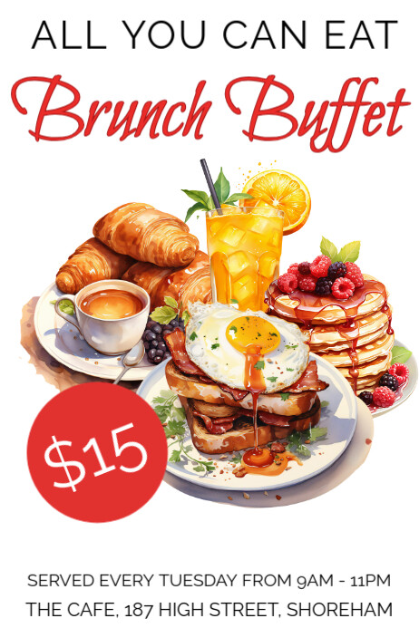 White Illustrative Brunch Buffet Cafe Restaurant Poster Template ...