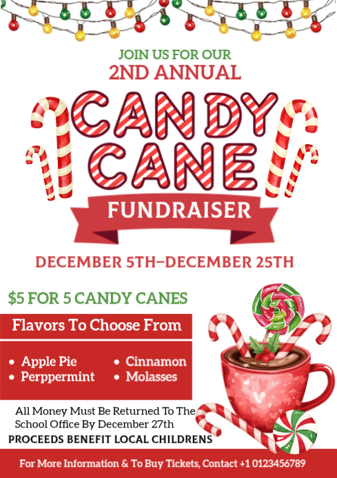 White Illustrative Candy Cane Fundraiser A4 Template | PosterMyWall