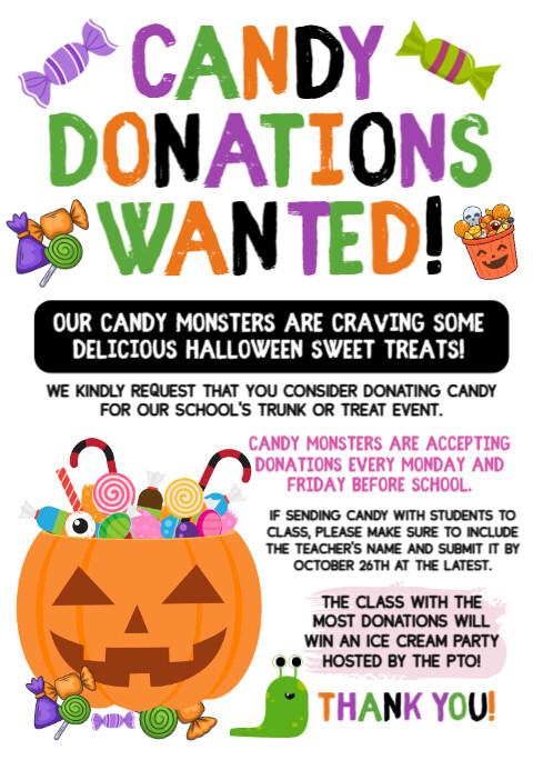 Copy of White Illustrative Candy Donations Needed A4 | PosterMyWall