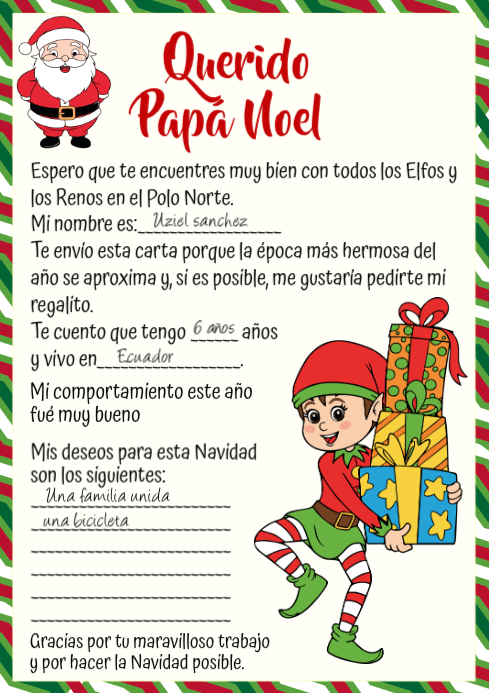 White Illustrative Carta De Un Niño A Santa Claus. A4 Template ...