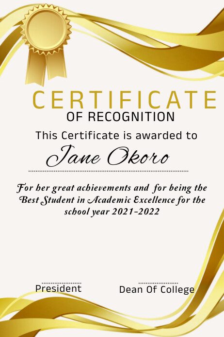 White Illustrative Certificate of Recognition Template | PosterMyWall