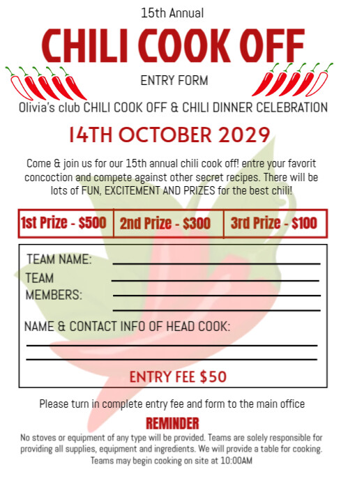 White Illustrative Chili Cook Off Registration Form A4 Template ...