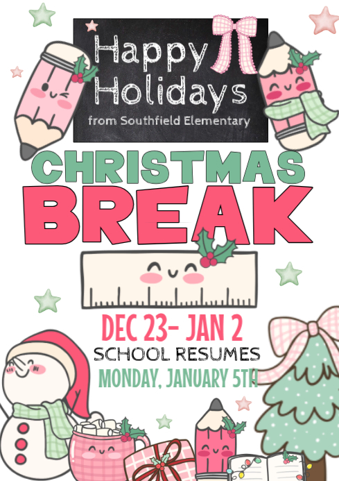 White Illustrative Christmas Break Announcement A4 Template | PosterMyWall
