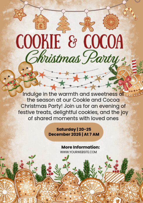 White Illustrative Christmas Cookie & Cocoa Party A4 Template ...