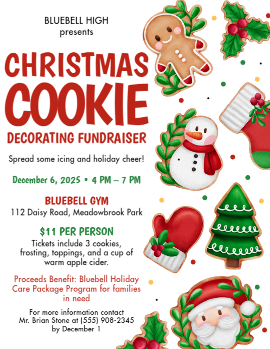 White Illustrative Christmas Cookie Decorating Fundraiser Flyer (us ...