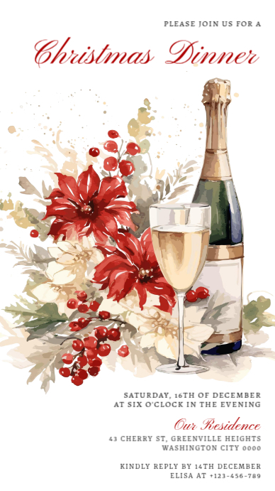 Plantilla de White Illustrative Christmas Dinner Invitation Digital ...