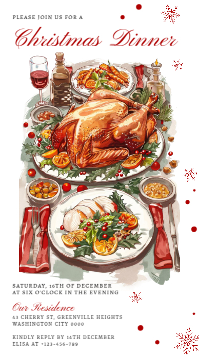 Plantilla de White Illustrative Christmas Dinner Invitation Digital ...
