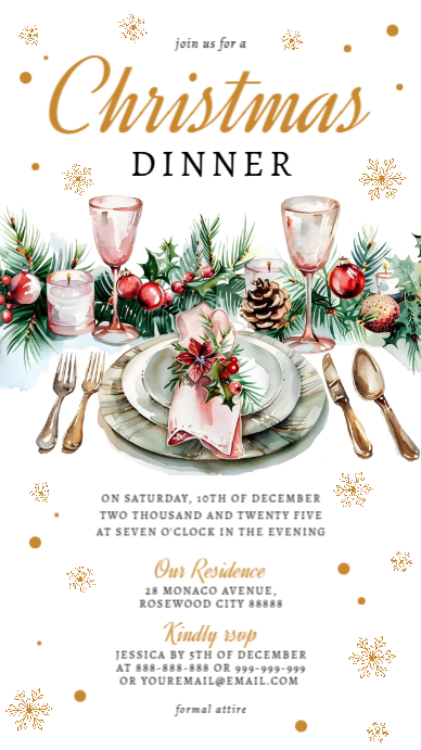 White Illustrative Christmas Dinner Invitation Instagram Story Template ...