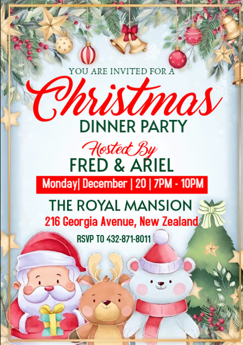 Copy of White Illustrative Christmas Dinner Party Invitation Flyer A4 ...