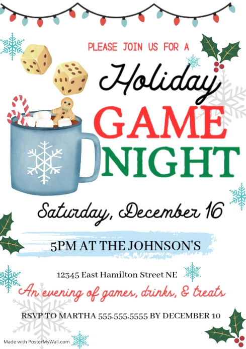 White Illustrative Christmas Game Night A4 Template | PosterMyWall