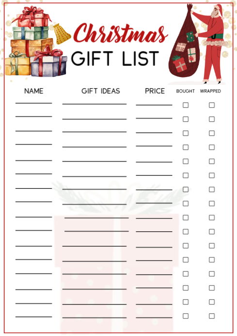 White Illustrative Christmas Gift List A4 Template | PosterMyWall