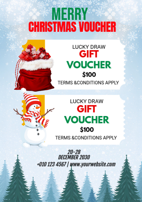 White Illustrative Christmas Gift Voucher Template A4 | PosterMyWall