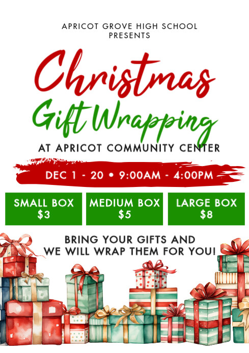 Copy of White Illustrative Christmas Gift Wrapping Flyer A4 | PosterMyWall
