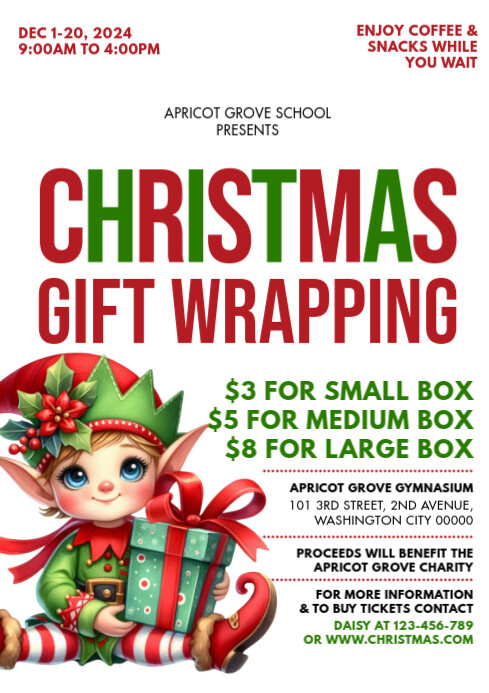 Copy of White Illustrative Christmas Gift Wrapping Flyer A4 | PosterMyWall