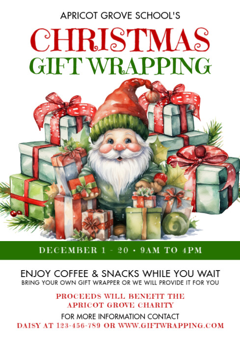 White Illustrative Christmas Gift Wrapping Flyer A4 Template | PosterMyWall