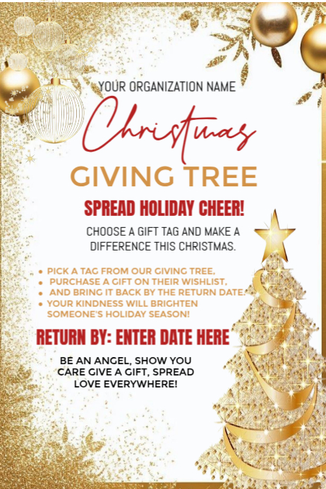 White Illustrative Christmas Giving Tree Fundraiser Poster Template ...