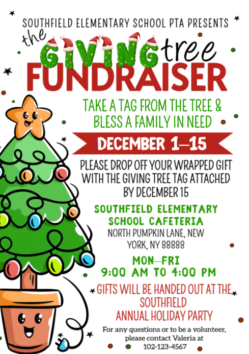 White Illustrative Christmas Giving Tree Fundraiser Flyer A4 Template ...