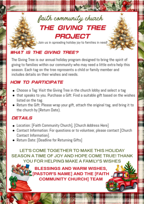 Plantilla de White Illustrative Christmas Giving Tree Newsletter A4 ...