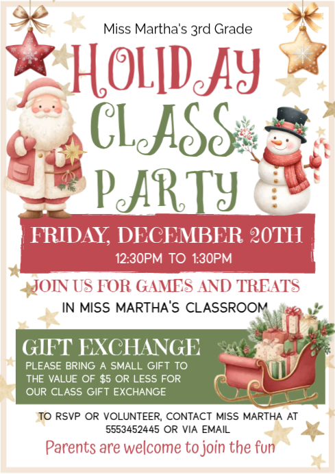 White Illustrative Christmas Holiday Class party A4 Template | PosterMyWall