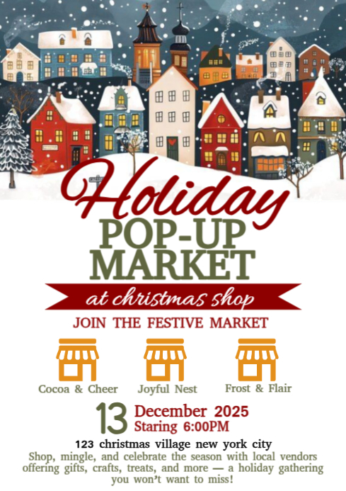 White Illustrative Christmas Market Flyer A4 Template | PosterMyWall