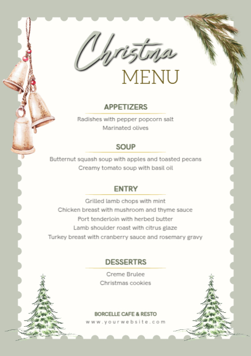 White Illustrative Christmas Menu Card Template Design A4 | PosterMyWall
