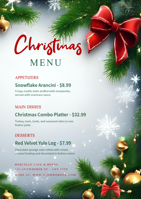 White Illustrative Christmas Menu For Restaurant Ad Flyer Design A4 ...