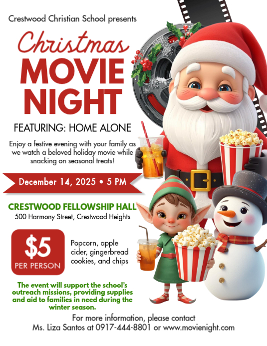 White Illustrative Christmas Movie Night Fundraiser Flyer (us Letter ...
