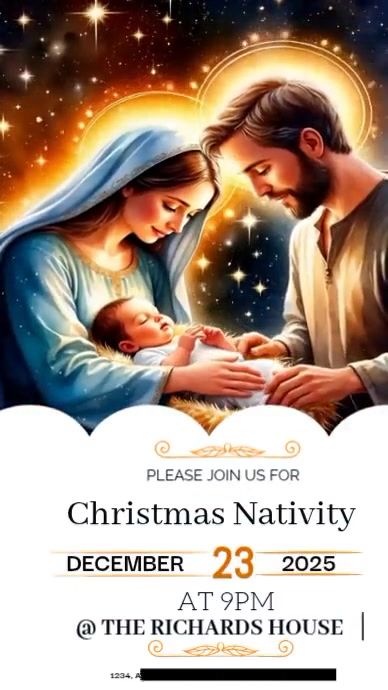 White Illustrative Christmas Nativity Invitation - Video Template ...