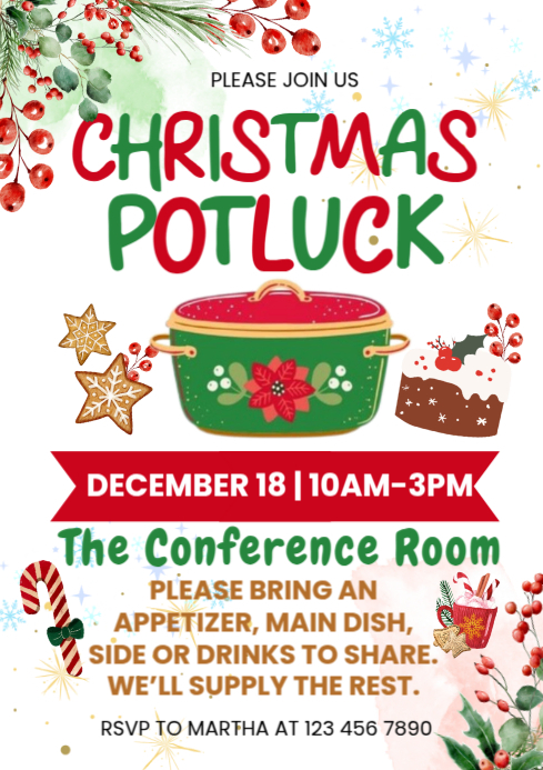 White Illustrative Christmas Potluck A4 Template | PosterMyWall