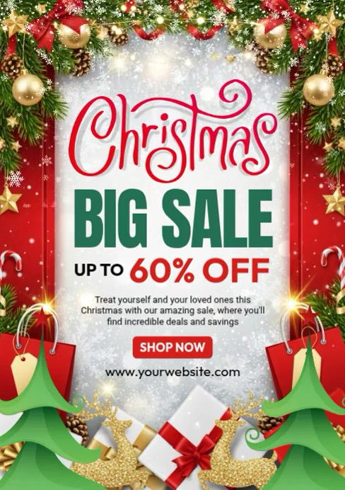 White Illustrative Christmas Sale A4 Template | PosterMyWall