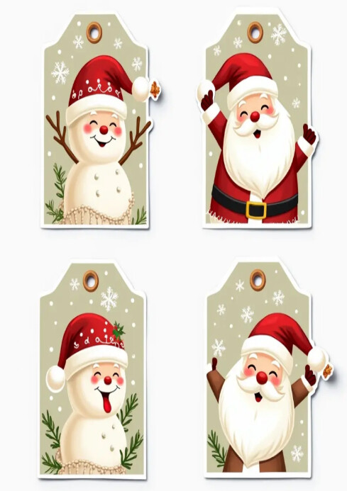 White Illustrative Christmas Themed Printable Tags For Businesses And ...