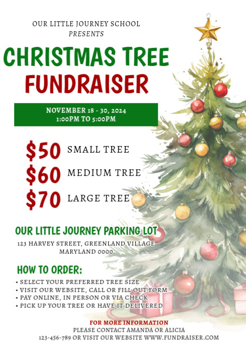 White Illustrative Christmas Tree Fundraiser Flyer A4 Template ...