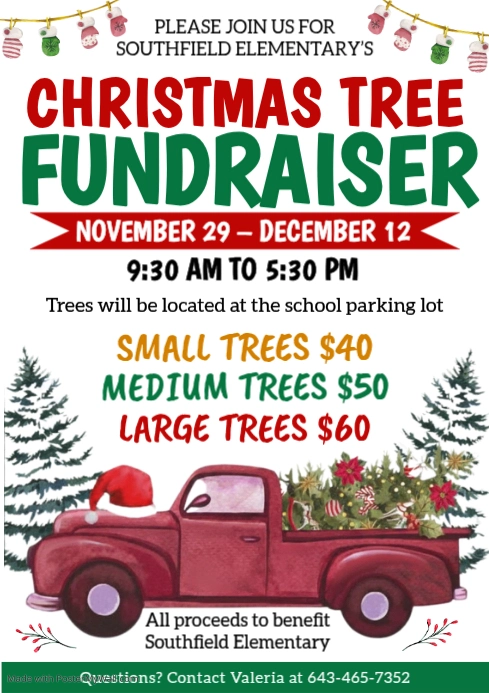 White Illustrative Christmas Tree Fundraiser Flyer School Church Pto ...
