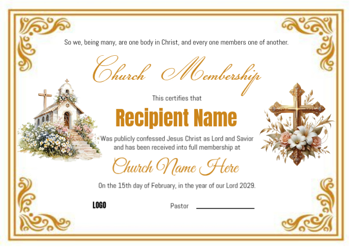 White Illustrative Church Membership Certificate Template A4 | PosterMyWall