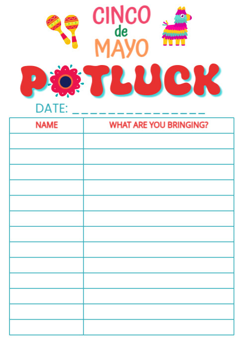 Szablon White Illustrative Cinco De Mayo Potluck Sign Up Sheet A4 ...