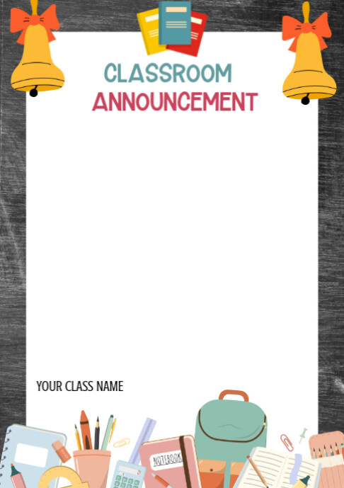 White Illustrative Classroom Announcement Poster A2 Template | PosterMyWall