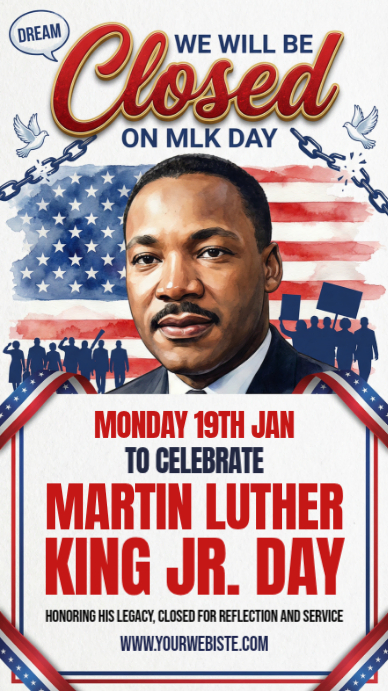 White Illustrative Closed For Mlk Day Instagram Story Template ...