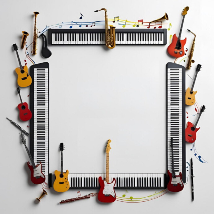 Plantilla de White Illustrative Colorful Musical Instruments Frame ...