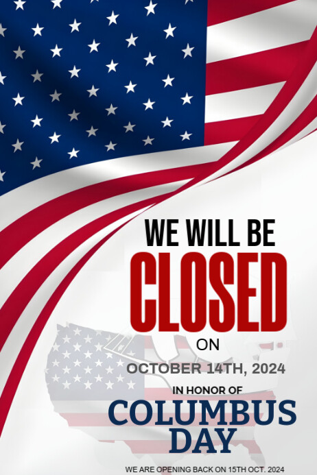 Columbus Day Sign COLUMBUS DAY SHOP CLOSED NOTICE TEMPLATE