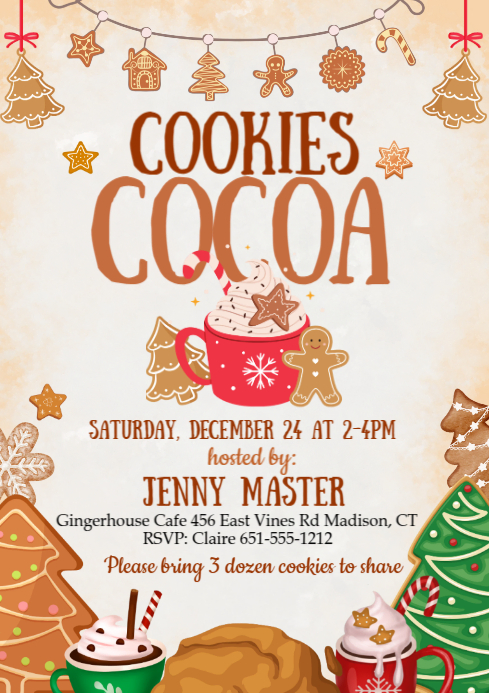 White Illustrative Cookies And Cocoa Christmas Party A4 Template ...