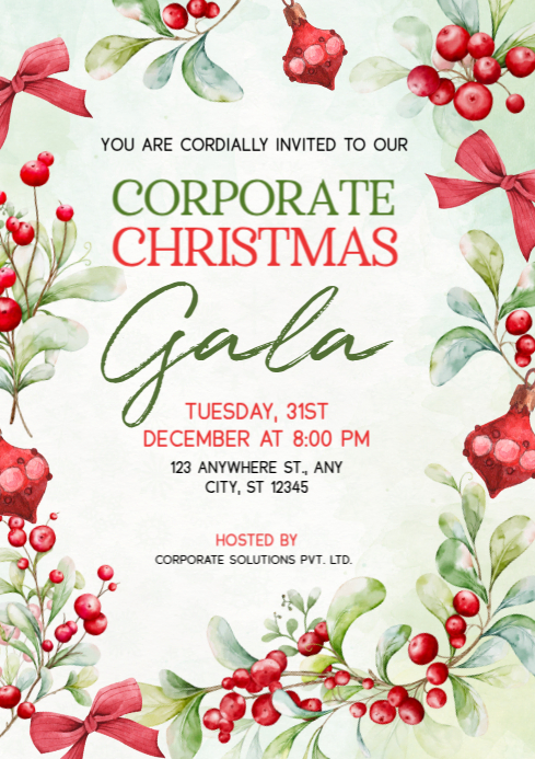 White Illustrative Corporate Christmas Gala A4 Template | PosterMyWall