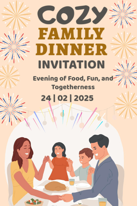 White Illustrative Cozy Family Dinner Invitation Poster Template ...
