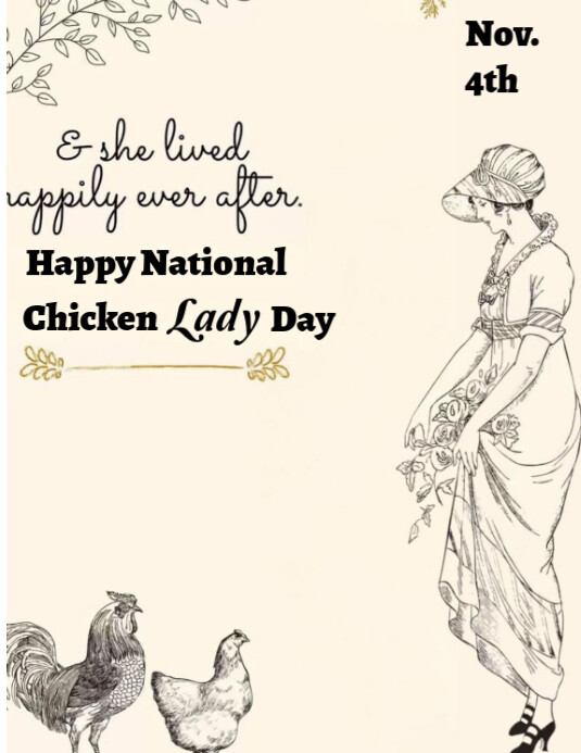 White Illustrative Cream National Chicken Lady Day Flyer (us Letter ...