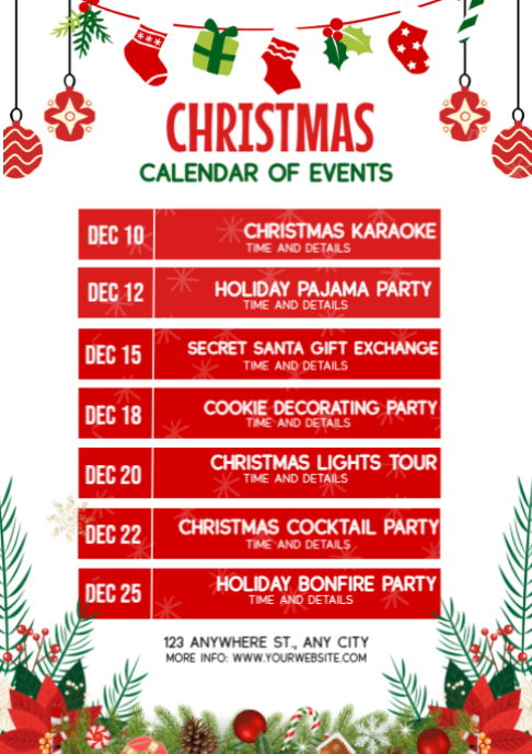 White Illustrative December Calendar Of Event A2 Template | PosterMyWall