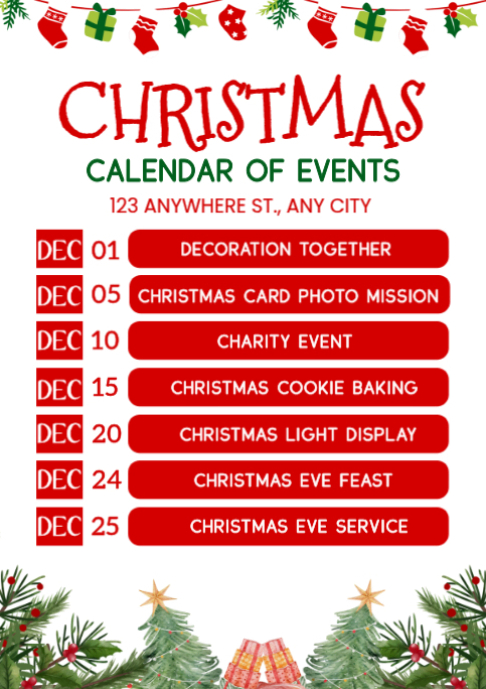 White Illustrative December Calendar Of Event A2 Template | PosterMyWall