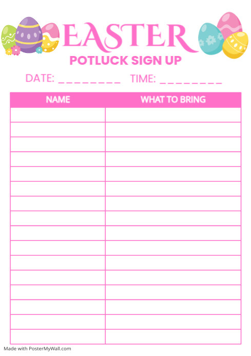 White Illustrative Easter Potluck Sign Up A4 Template | PosterMyWall