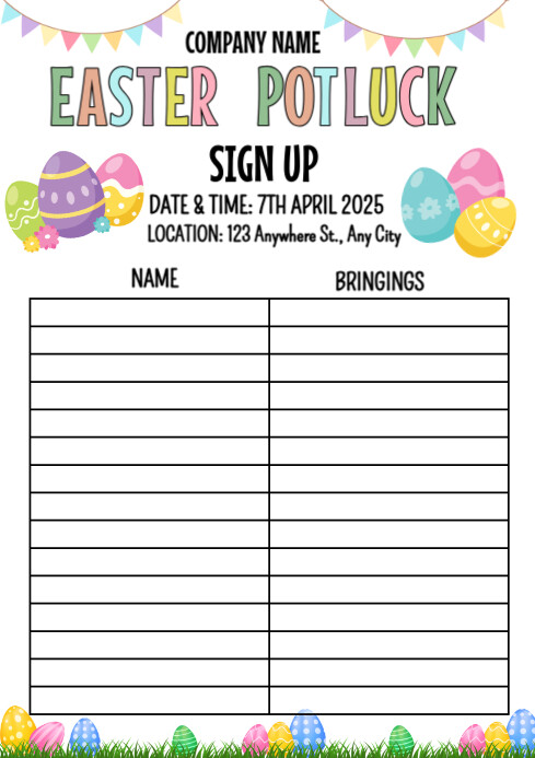 Copy of White Illustrative Easter Potluck Sign Up Sheet A4 | PosterMyWall