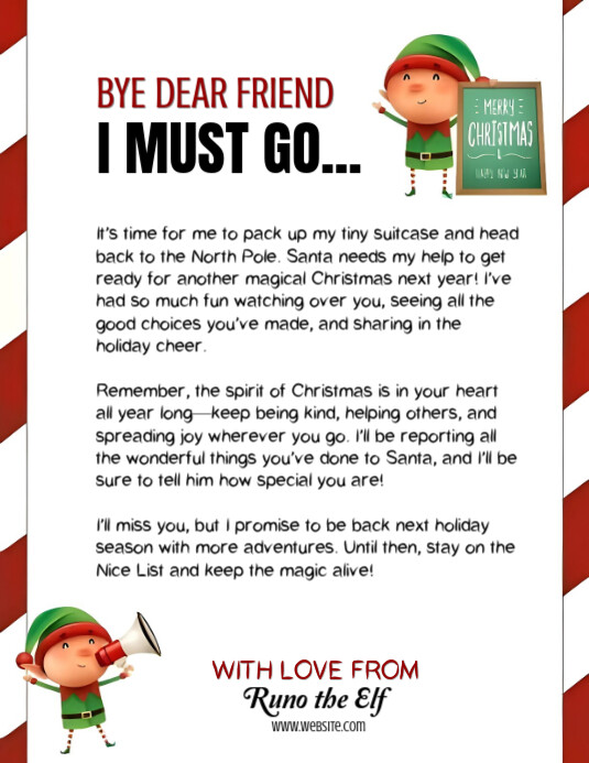 White Illustrative Elf Goodbye Letter Template Flyer (us Letter ...