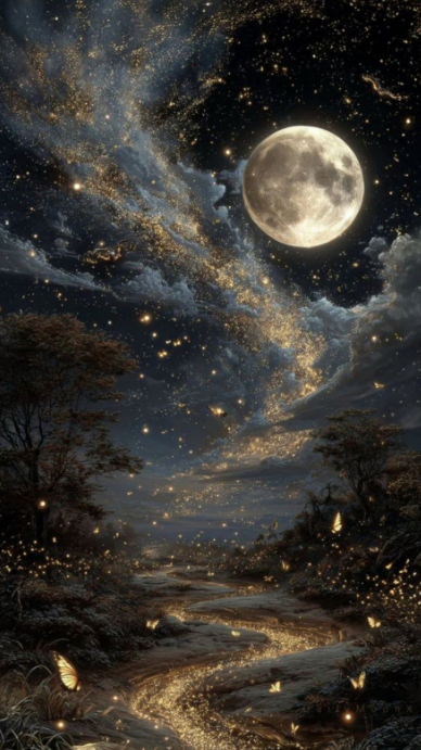 White Illustrative Enchanted Moonlight Path Golden Sparkle Instagram ...